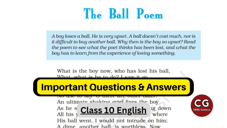 The Ball Poem Class 10: Important Questions And Answers - CBSE Guidance