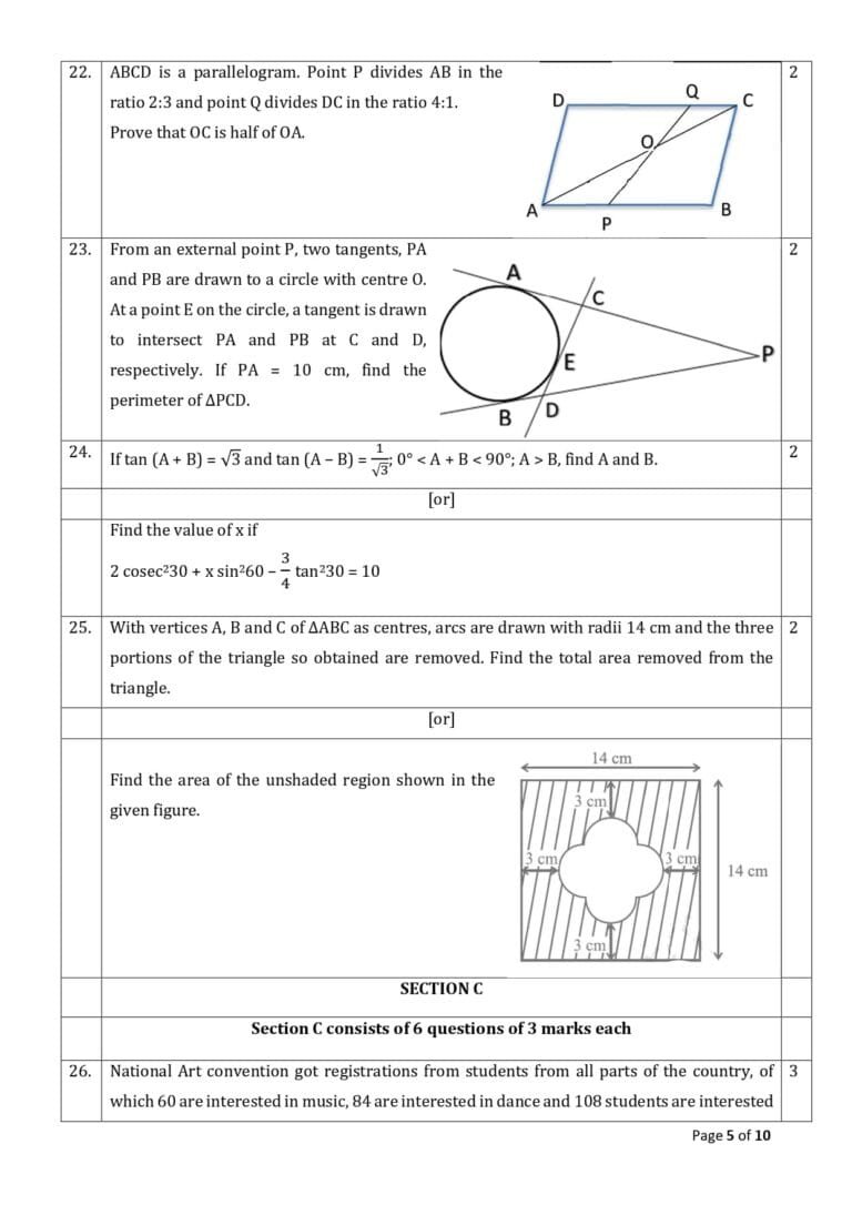 CBSE Class 10 Maths Sample Question Paper 2023-24 With Solutions - CBSE ...