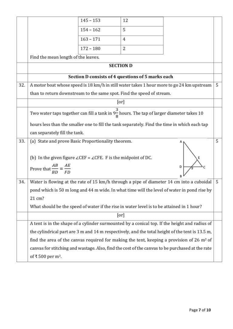 CBSE Class 10 Maths Sample Question Paper 2023-24 With Solutions - CBSE ...
